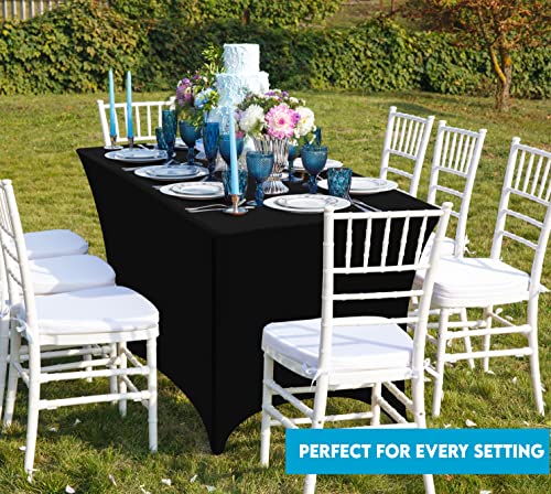 Utopia Kitchen Spandex Tablecloth 1 Pack [8FT, Black] Tight, Fitted, Washable and Wrinkle Resistant Stretch Rectangular Patio Table Cover for Event, Wedding & Parties [96Lx30Wx30H Inch]