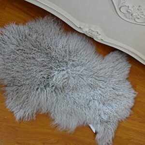 February Snow Deluxe Home Decorative Curly Fur Soft Plush 100% Real Genuine Mongolian (Tibetan) Lamb Wool Rug/Carpet/ (Grey)