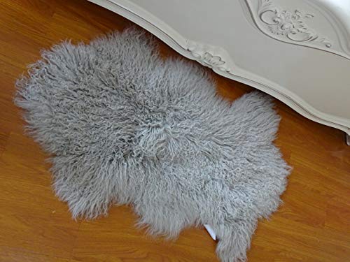 February Snow Deluxe Home Decorative Curly Fur Soft Plush 100% Real Genuine Mongolian (Tibetan) Lamb Wool Rug/Carpet/ (Grey)