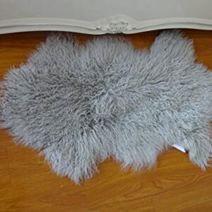 February Snow Deluxe Home Decorative Curly Fur Soft Plush 100% Real Genuine Mongolian (Tibetan) Lamb Wool Rug/Carpet/ (Grey)