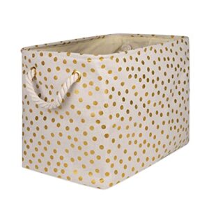 dii polyester storage bin, gold metallic collection collapsible with handles, medium, natural off-white