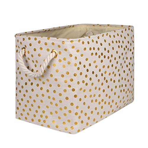 DII Polyester Storage Bin, Gold Metallic Collection Collapsible with Handles, Medium, Natural Off-White