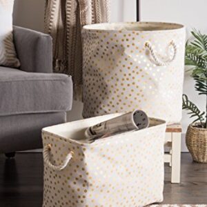 DII Polyester Storage Bin, Gold Metallic Collection Collapsible with Handles, Medium, Natural Off-White