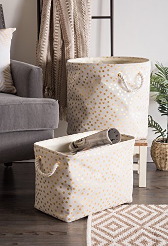 DII Polyester Storage Bin, Gold Metallic Collection Collapsible with Handles, Medium, Natural Off-White