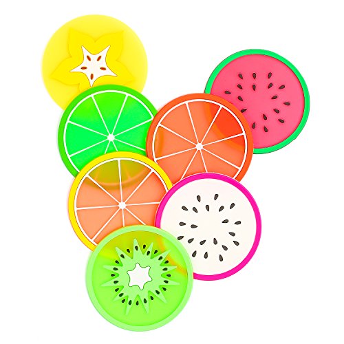 DomeStar Fruit Coaster, 7PCS 3.5" Non Slip Coasters Heat Insulation Colorful Unique Slice Silicone Drink Cup Mat for Drinks Prevent Furniture and Tabletop