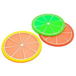 DomeStar Fruit Coaster, 7PCS 3.5" Non Slip Coasters Heat Insulation Colorful Unique Slice Silicone Drink Cup Mat for Drinks Prevent Furniture and Tabletop