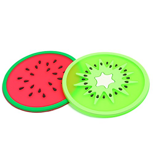 DomeStar Fruit Coaster, 7PCS 3.5" Non Slip Coasters Heat Insulation Colorful Unique Slice Silicone Drink Cup Mat for Drinks Prevent Furniture and Tabletop