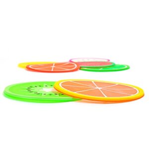 DomeStar Fruit Coaster, 7PCS 3.5" Non Slip Coasters Heat Insulation Colorful Unique Slice Silicone Drink Cup Mat for Drinks Prevent Furniture and Tabletop