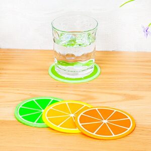 DomeStar Fruit Coaster, 7PCS 3.5" Non Slip Coasters Heat Insulation Colorful Unique Slice Silicone Drink Cup Mat for Drinks Prevent Furniture and Tabletop