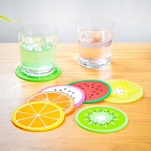 DomeStar Fruit Coaster, 7PCS 3.5" Non Slip Coasters Heat Insulation Colorful Unique Slice Silicone Drink Cup Mat for Drinks Prevent Furniture and Tabletop