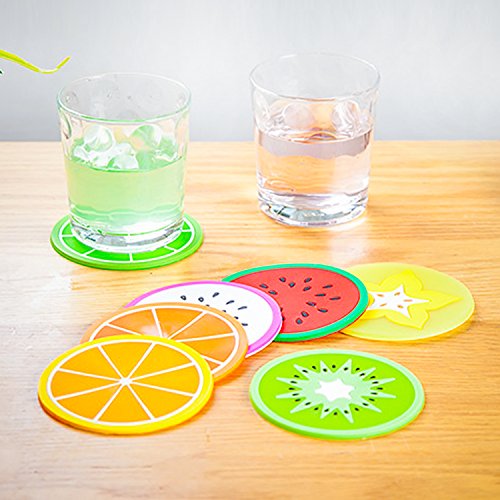 DomeStar Fruit Coaster, 7PCS 3.5" Non Slip Coasters Heat Insulation Colorful Unique Slice Silicone Drink Cup Mat for Drinks Prevent Furniture and Tabletop