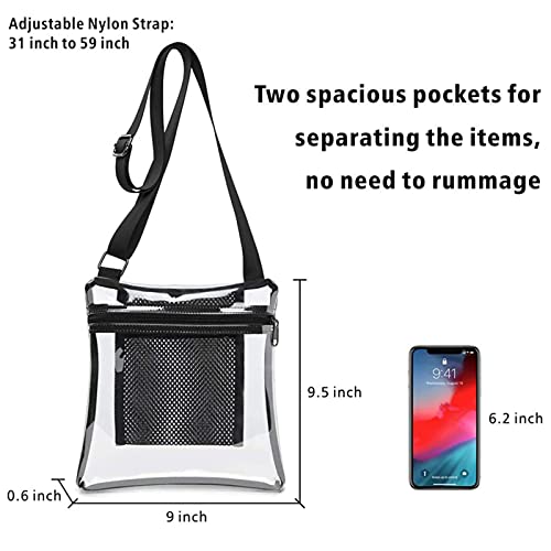 F-color Clear Bag Stadium Approved, Clear Purse for Womem,Clear Crossbody Concert Bag with Mesh inner Pocket, Black