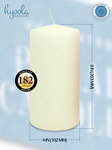 HYOOLA Ivory Pillar Candles 4x8 Inch - Unscented Pillar Candles - 2-Pack - European Made