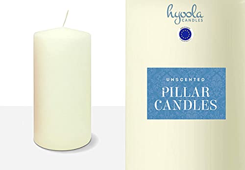 HYOOLA Ivory Pillar Candles 4x8 Inch - Unscented Pillar Candles - 2-Pack - European Made