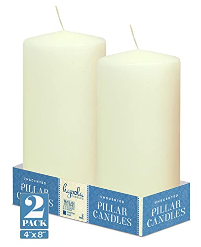 HYOOLA Ivory Pillar Candles 4x8 Inch - Unscented Pillar Candles - 2-Pack - European Made