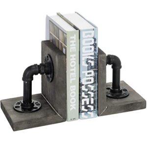 mygift vintage gray wood l shaped decorative bookend with industrial metal pipe design, office desk bookends for heavy books and textbooks, 1 pair