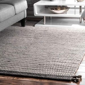 nuloom jenson braided tassel wool area rug, 6 ft x 9 ft, grey