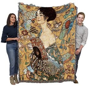 pure country weavers lady with fan blanket by gustav klimt – fine art gift tapestry throw woven from cotton – made in the usa (72×54)