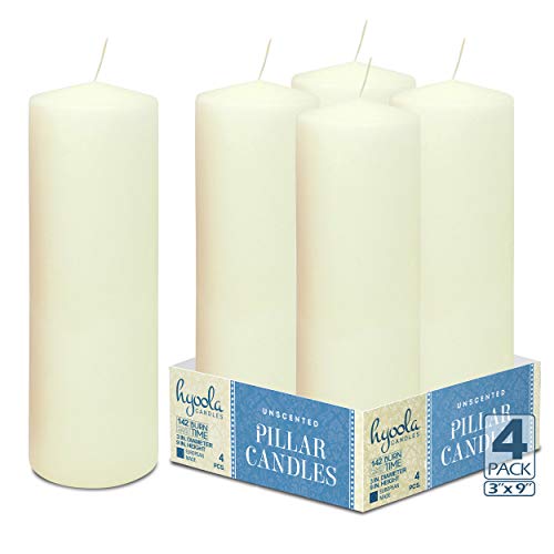 Hyoola Ivory Pillar Candles 3x9 Inch - Unscented Pillar Candles - 4-Pack - European Made