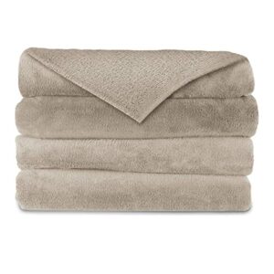 sunbeam velvet plush heated throw beige cream