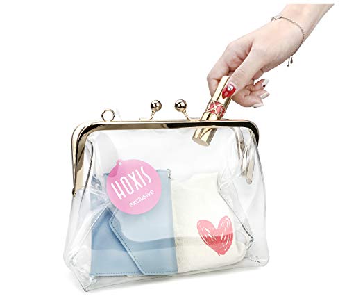 HOXIS Clear Transparent PVC Kiss Lock Chain Cross Body Bag Womens Clutch