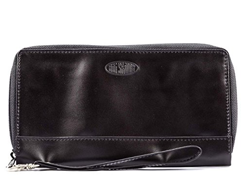 Big Skinny Women's Panther Leather Clutch Slim Wallet, Holds Up to 40 Cards, Black