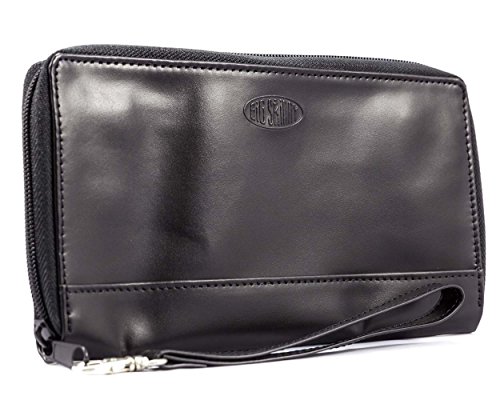 Big Skinny Women's Panther Leather Clutch Slim Wallet, Holds Up to 40 Cards, Black