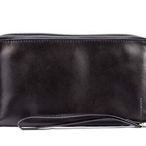 Big Skinny Women's Panther Leather Clutch Slim Wallet, Holds Up to 40 Cards, Black