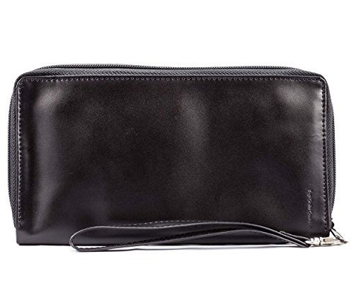 Big Skinny Women's Panther Leather Clutch Slim Wallet, Holds Up to 40 Cards, Black