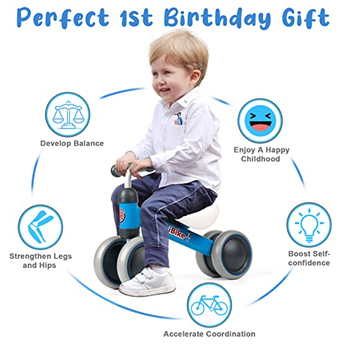 Baby Balance Bikes for 1 Year Old Boys Girls, Toddler Bike 10-24 Months Baby Riding Toys with 4 Wheels, No Pedal Anti-Drop Baby Walker Bicycle, Baby's First Bike First Birthday Gift Christmas