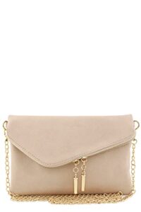 fashionpuzzle envelope wristlet clutch crossbody bag with chain strap (nude) one size