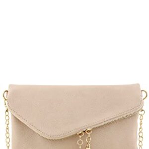 FashionPuzzle Envelope Wristlet Clutch Crossbody Bag with Chain Strap (Nude) One Size