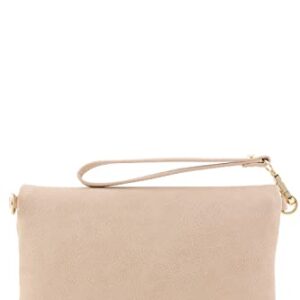 FashionPuzzle Envelope Wristlet Clutch Crossbody Bag with Chain Strap (Nude) One Size