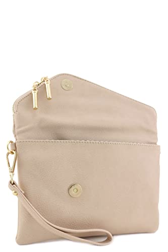 FashionPuzzle Envelope Wristlet Clutch Crossbody Bag with Chain Strap (Nude) One Size