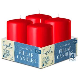 Hyoola Red Pillar Candles 2x3 Inch - Unscented Pillar Candles - Set of 4 - European Made