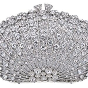 Mossmon Crystal Clutch Women Luxury Rhinestone Evening Bag (Silver)