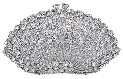 Mossmon Crystal Clutch Women Luxury Rhinestone Evening Bag (Silver)