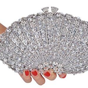 Mossmon Crystal Clutch Women Luxury Rhinestone Evening Bag (Silver)