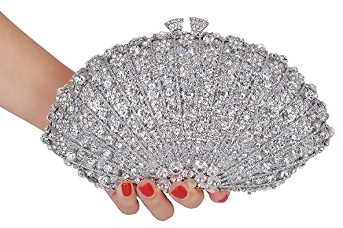 Mossmon Crystal Clutch Women Luxury Rhinestone Evening Bag (Silver)