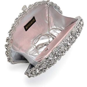 Mossmon Crystal Clutch Women Luxury Rhinestone Evening Bag (Silver)