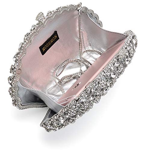 Mossmon Crystal Clutch Women Luxury Rhinestone Evening Bag (Silver)