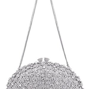 Mossmon Crystal Clutch Women Luxury Rhinestone Evening Bag (Silver)