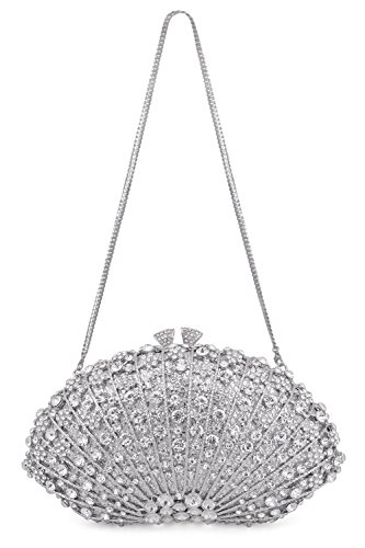 Mossmon Crystal Clutch Women Luxury Rhinestone Evening Bag (Silver)