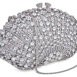 Mossmon Crystal Clutch Women Luxury Rhinestone Evening Bag (Silver)