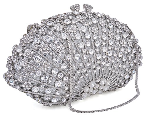 Mossmon Crystal Clutch Women Luxury Rhinestone Evening Bag (Silver)