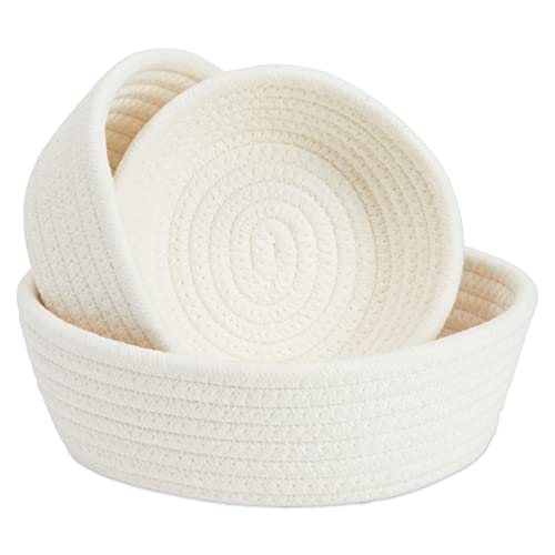 Juvale 3-Piece Small Round Cotton Rope Woven Storage Basket Set, White Nesting Bins for Organizing Toys, Montessori Classroom (3 Sizes)