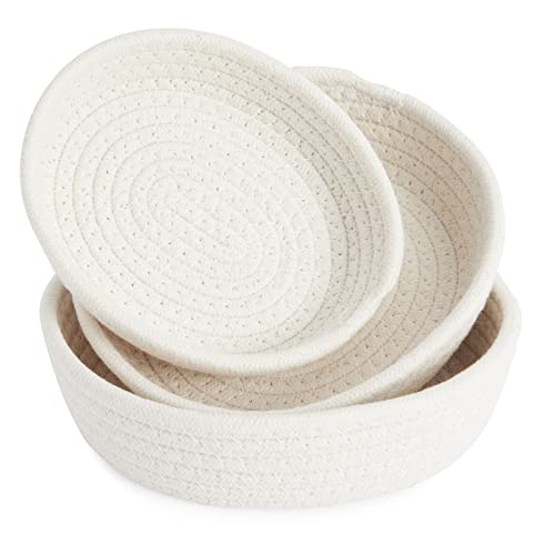 Juvale 3-Piece Small Round Cotton Rope Woven Storage Basket Set, White Nesting Bins for Organizing Toys, Montessori Classroom (3 Sizes)