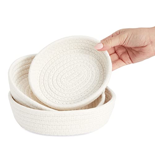 Juvale 3-Piece Small Round Cotton Rope Woven Storage Basket Set, White Nesting Bins for Organizing Toys, Montessori Classroom (3 Sizes)