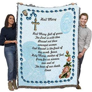 Pure Country Weavers Hail Mary Prayer with Rosary Beads Blanket - Religious Gift Tapestry Throw Woven from Cotton - Made in The USA (72x54)