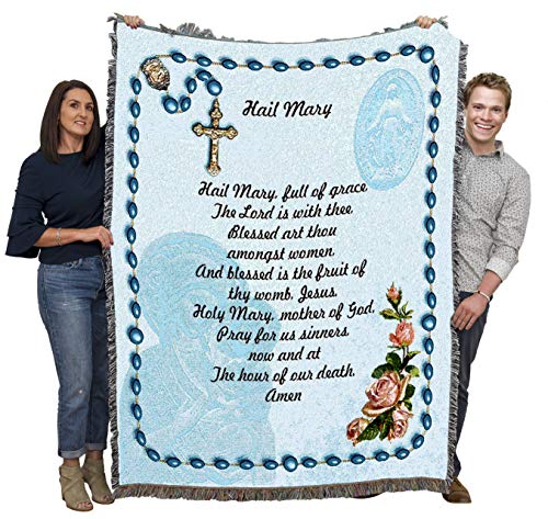 Pure Country Weavers Hail Mary Prayer with Rosary Beads Blanket - Religious Gift Tapestry Throw Woven from Cotton - Made in The USA (72x54)